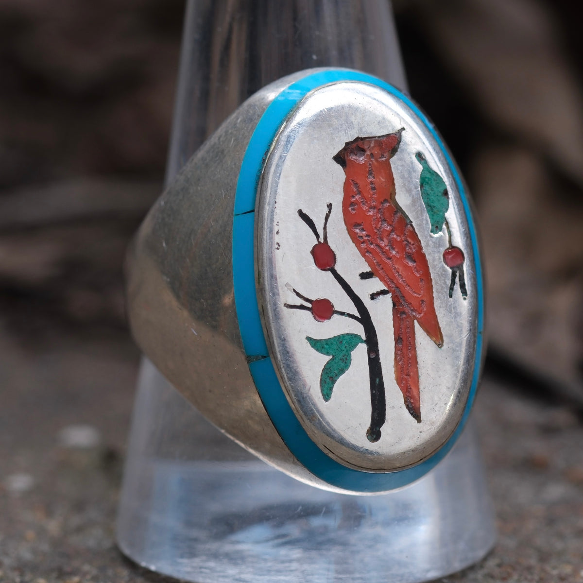 Vintage Sterling Inlaid Cardinal Ring 11.25 – American Decay