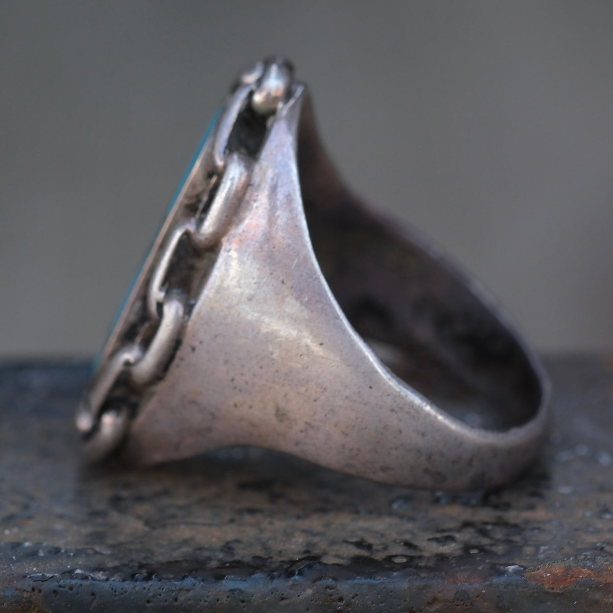 Vintage Sterling Turquoise Inlay Chain Ring 10 – American Decay